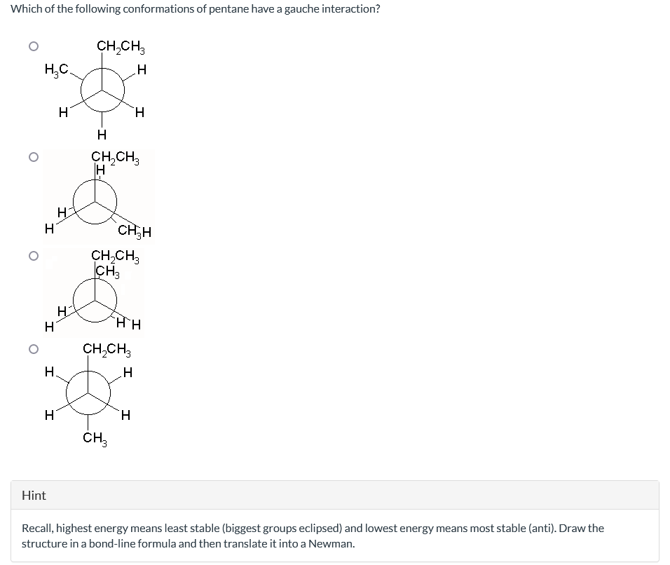 Solved Which of the following conformations of pentane have | Chegg.com