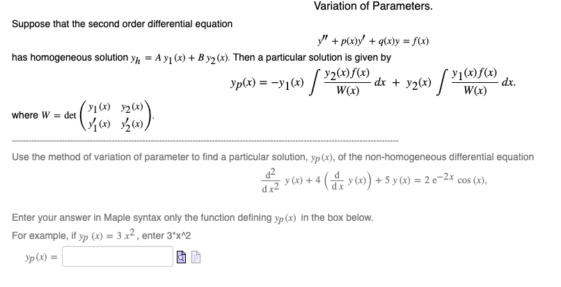 Solved Variation of Parameters. Suppose that the second | Chegg.com