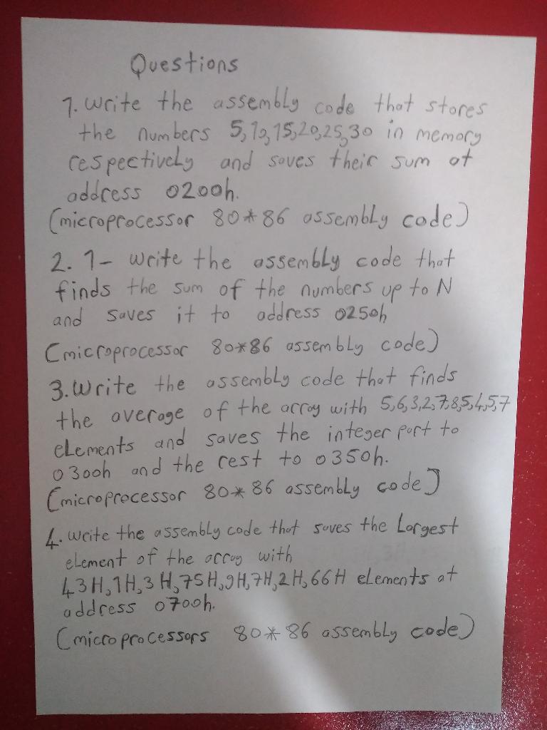 Solved Questions 7. Write the assembly code that stores the | Chegg.com