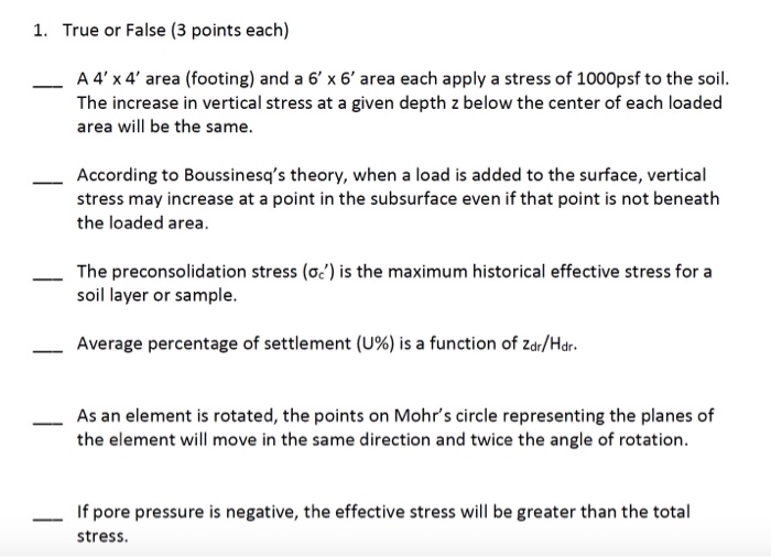 Solved 1. True or False (3 points each) A 4' x 4' area | Chegg.com
