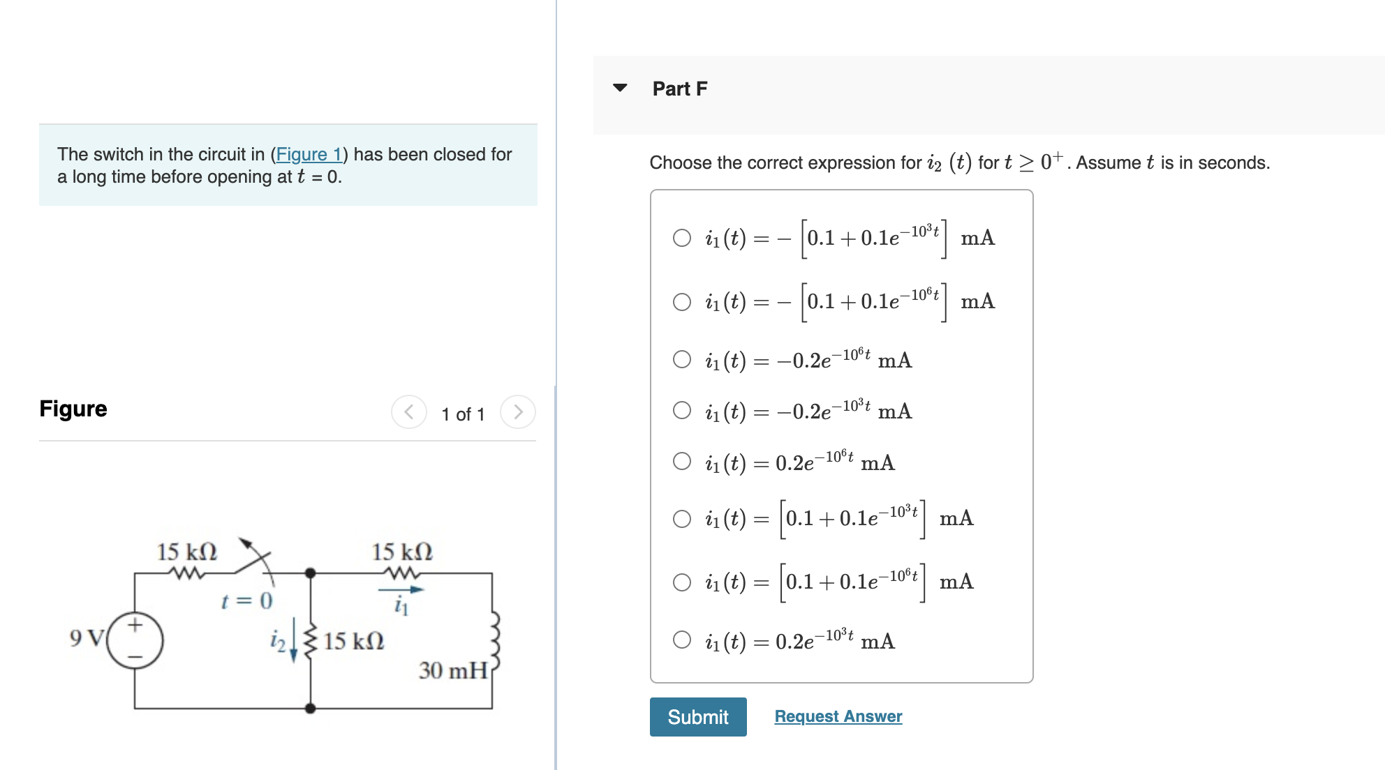 Solved The switch in the circuit in (Figure 1) has been | Chegg.com