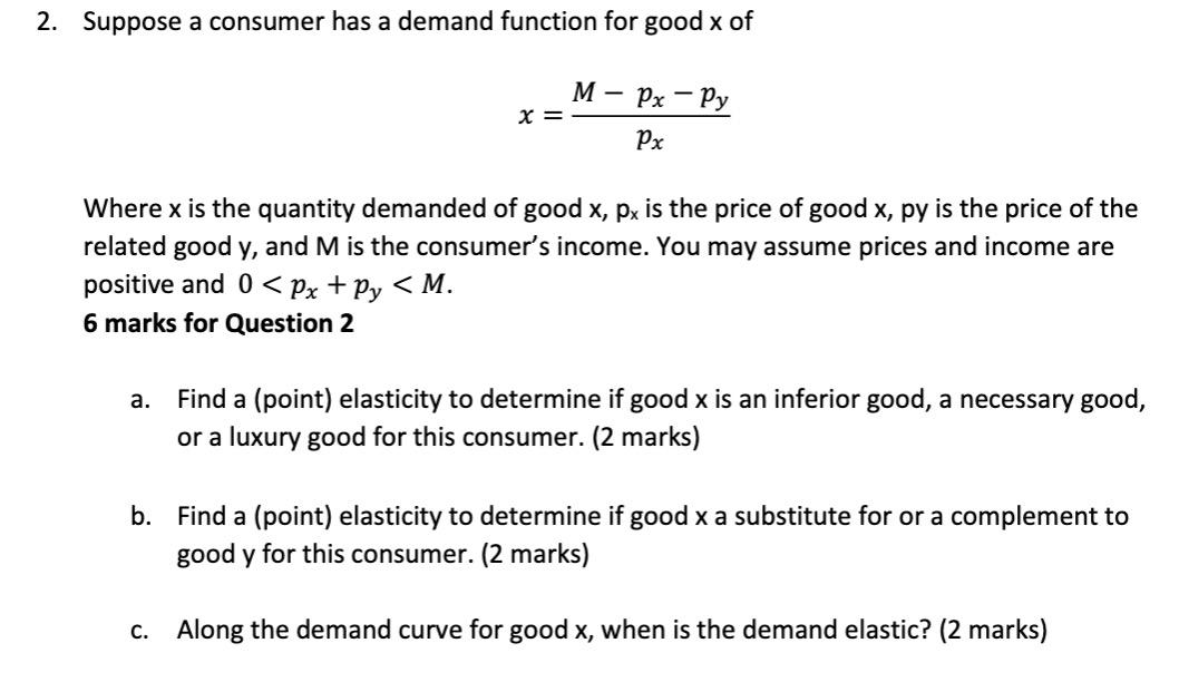 Solved 2. Suppose a consumer has a demand function for good | Chegg.com