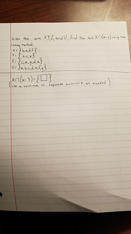 Solved find the set Xn(x-y) using the Given the sets X, Y, | Chegg.com