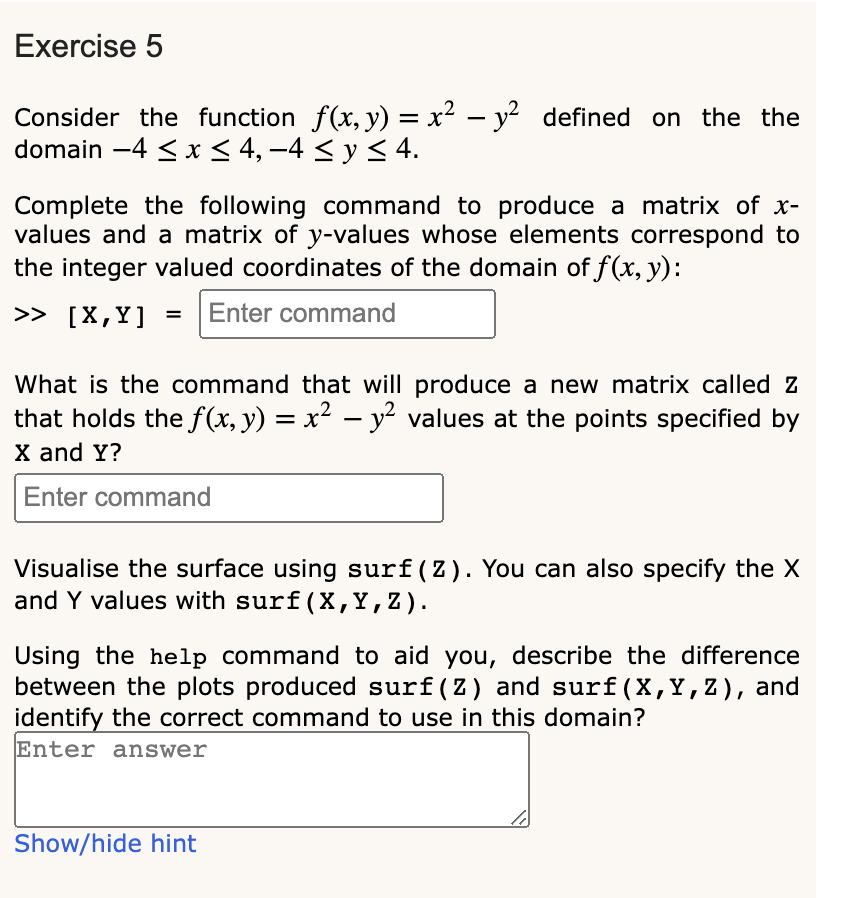 Solved Exercise 5 = Consider the function f(x, y) = x2 - y2 | Chegg.com