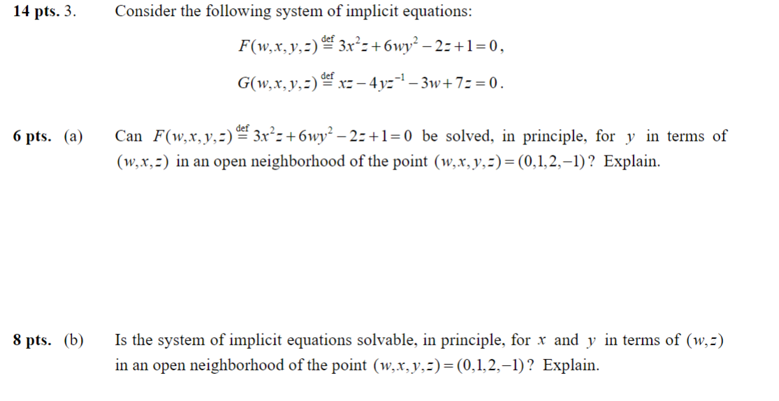 Solved ts. 3. Consider the following system of implicit | Chegg.com