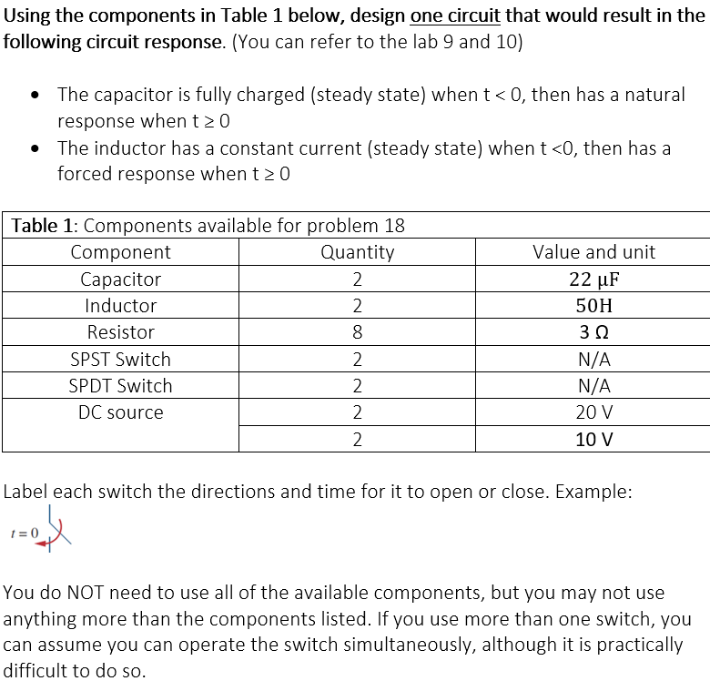 Solved Using the components in Table 1 below, design | Chegg.com