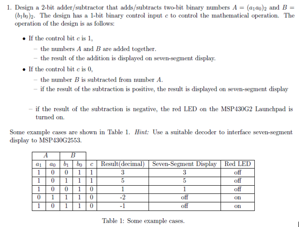 Solved 1. Design a 2-bit adder/subtractor that | Chegg.com