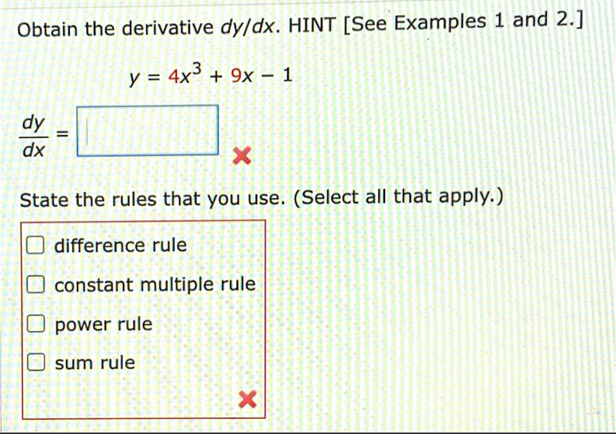 Solved Obtain the derivative dy/dx. HINT [See Examples 1 and | Chegg.com