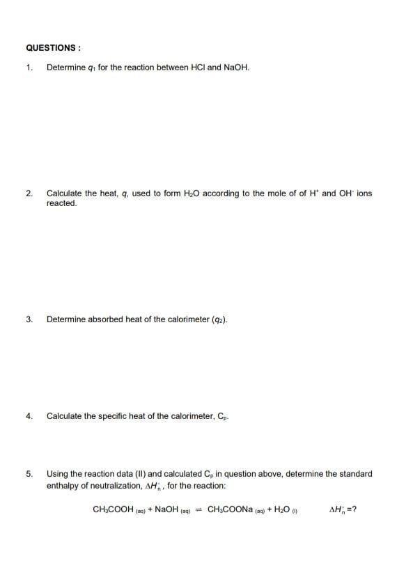 EXPERIMENT 5 Thermochemistry: Enthalpy Change and | Chegg.com