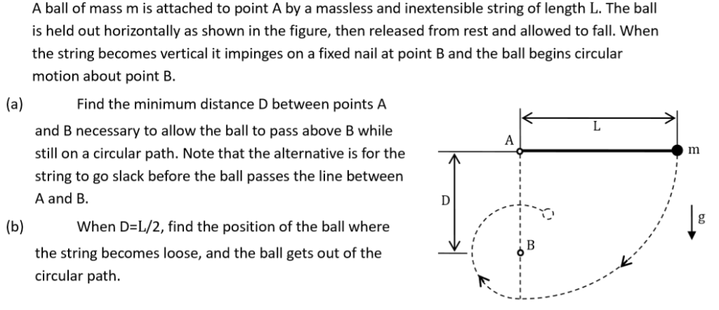 Solved A ball of mass m is attached to point A by a massless | Chegg.com