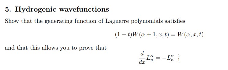 Solved 5. Hydrogenic wavefunctions Show that the generating | Chegg.com