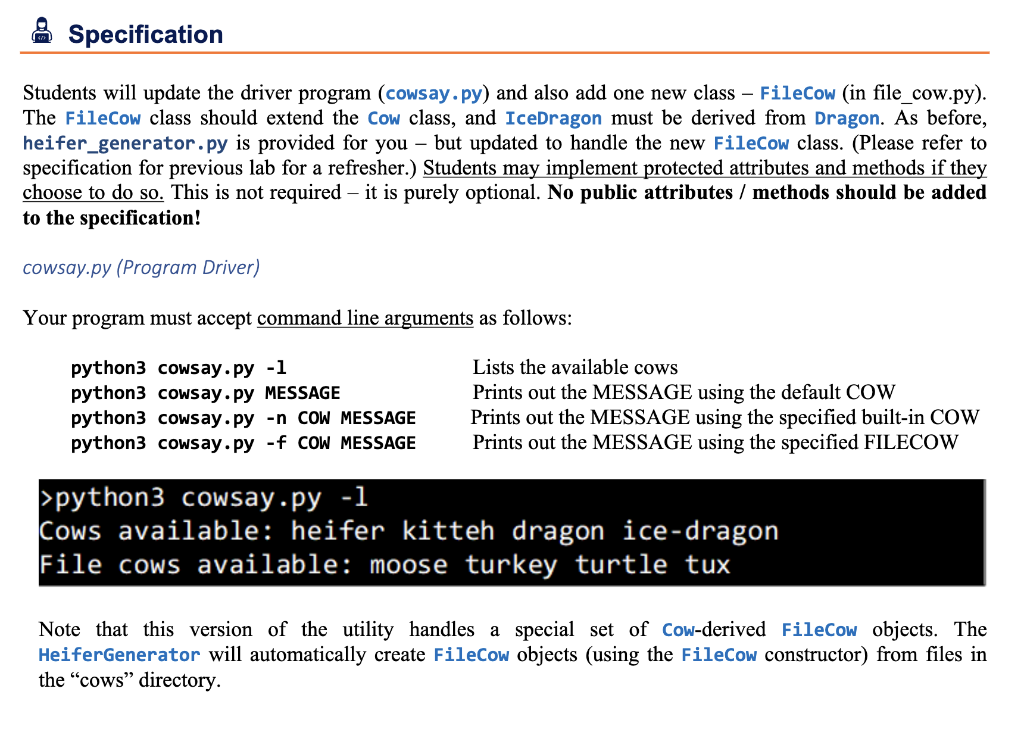 Students will update the driver program (cowsay.py) | Chegg.com