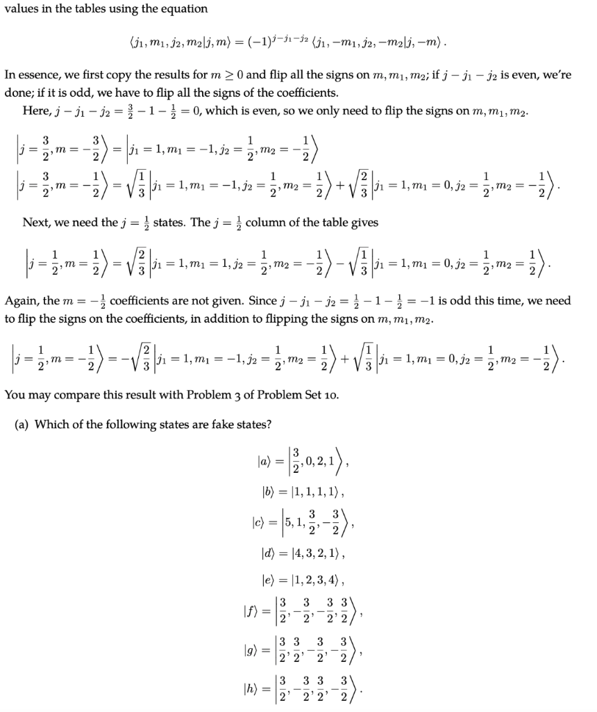 Solved 3. Using the Table of Clebsch-Gordan Coefficients | Chegg.com