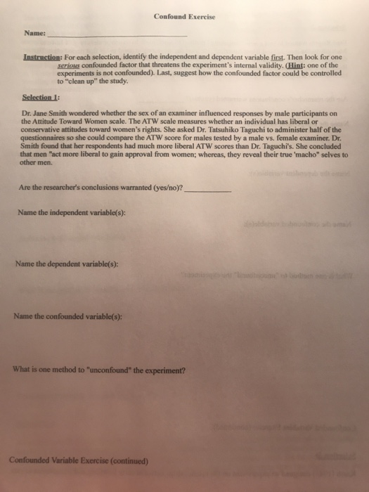 Solved Confound Exercise Name: Instruction: For each | Chegg.com