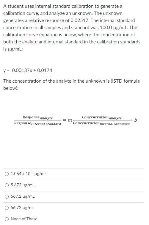 Solved A student uses internal standard calibration to | Chegg.com