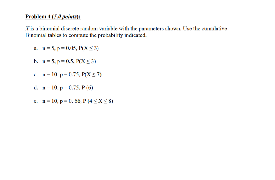 Solved Problem 4 (5.0 points: X is a binomial discrete | Chegg.com