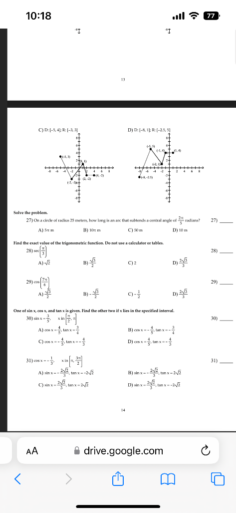 Solved Solve the problem. 27) On a circle of radius 25 | Chegg.com