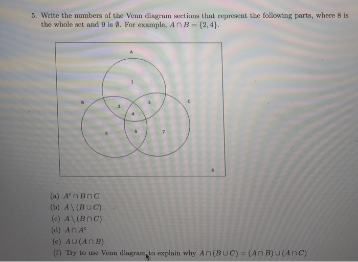 Solved 5. Write The Numbers Of The Venn Diagram Sections 