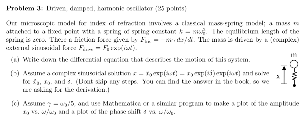 Solved Problem 3: Driven, damped, harmonic oscillator (25 | Chegg.com