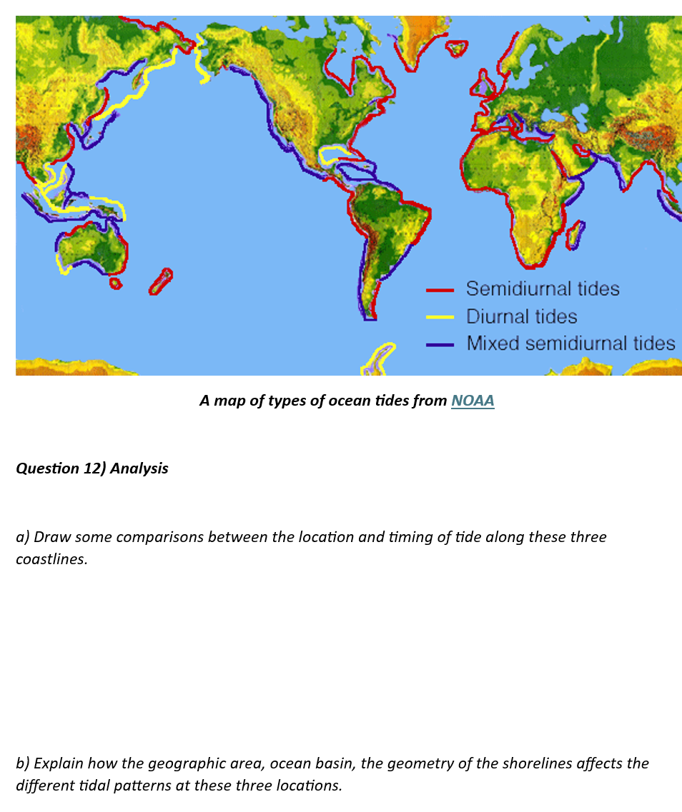 Solved A map of types of ocean tides from NOAAQuestion 12) | Chegg.com