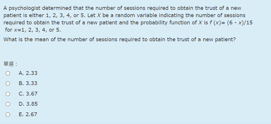 Solved A psychologist determined that the number of sessions | Chegg.com