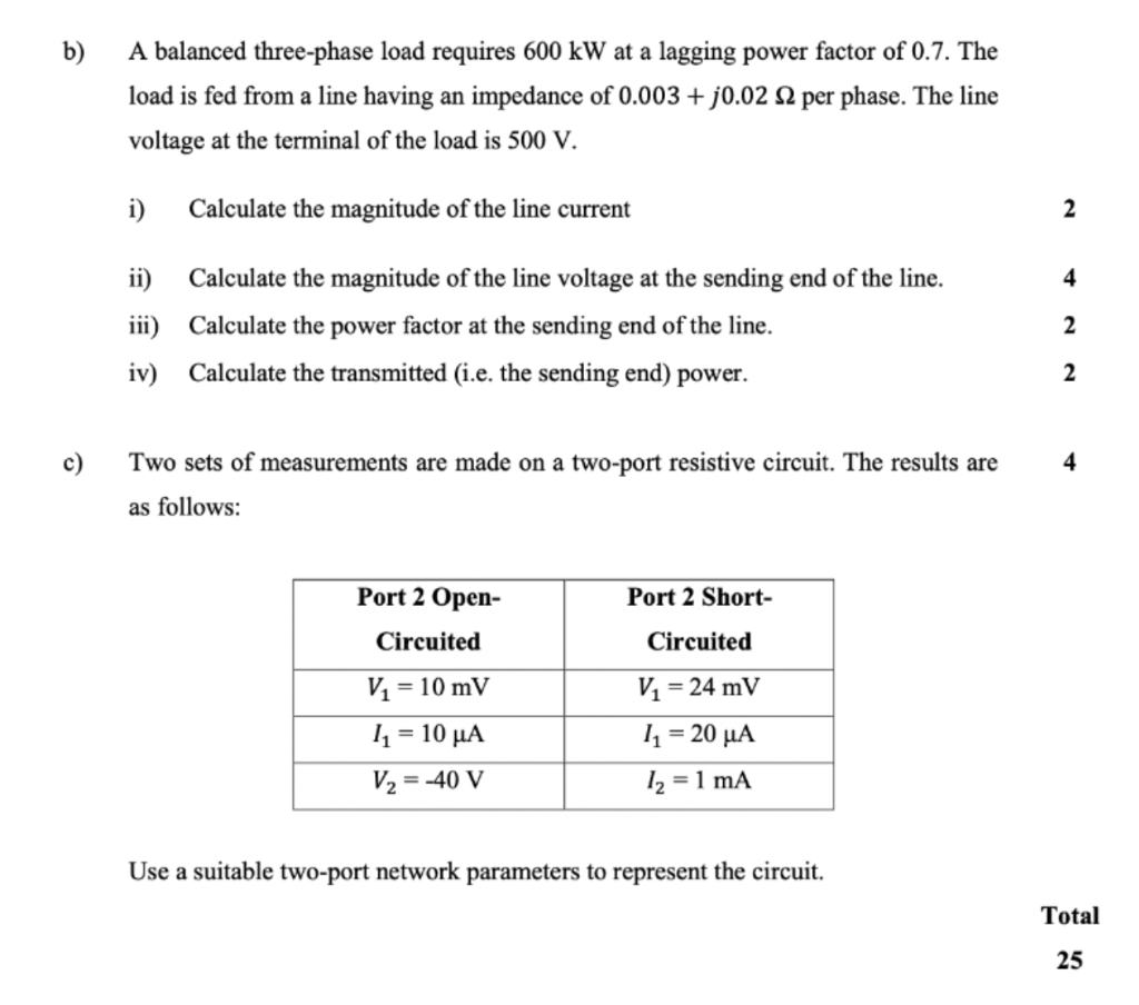 Solved b) A balanced three-phase load requires 600 kW at a | Chegg.com
