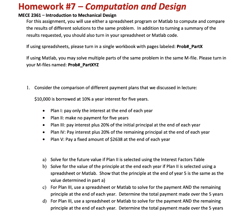 Homework #7 - Computation and Design MECE 2361 - | Chegg.com