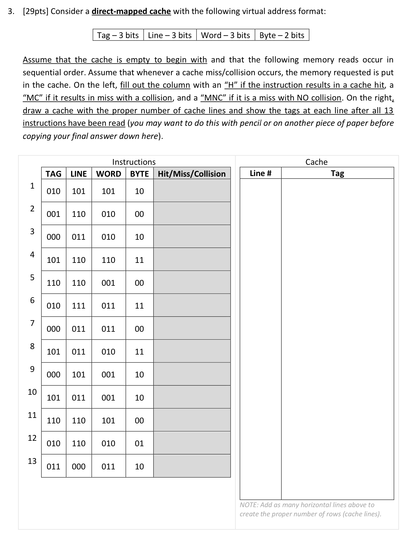 Solved [29pts] ﻿Consider a direct-mapped cache with the | Chegg.com