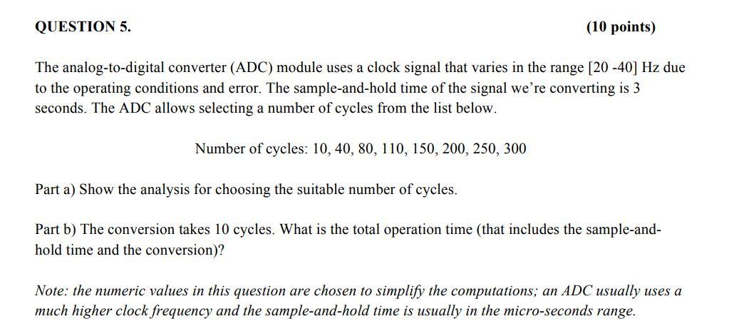 Solved Question 5 10 Points The Analog To Digital 