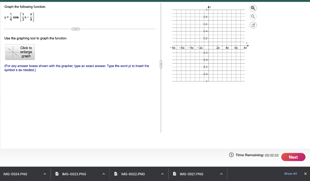 Solved Graph the following function. y=41cos(31x−9π) Use the | Chegg.com