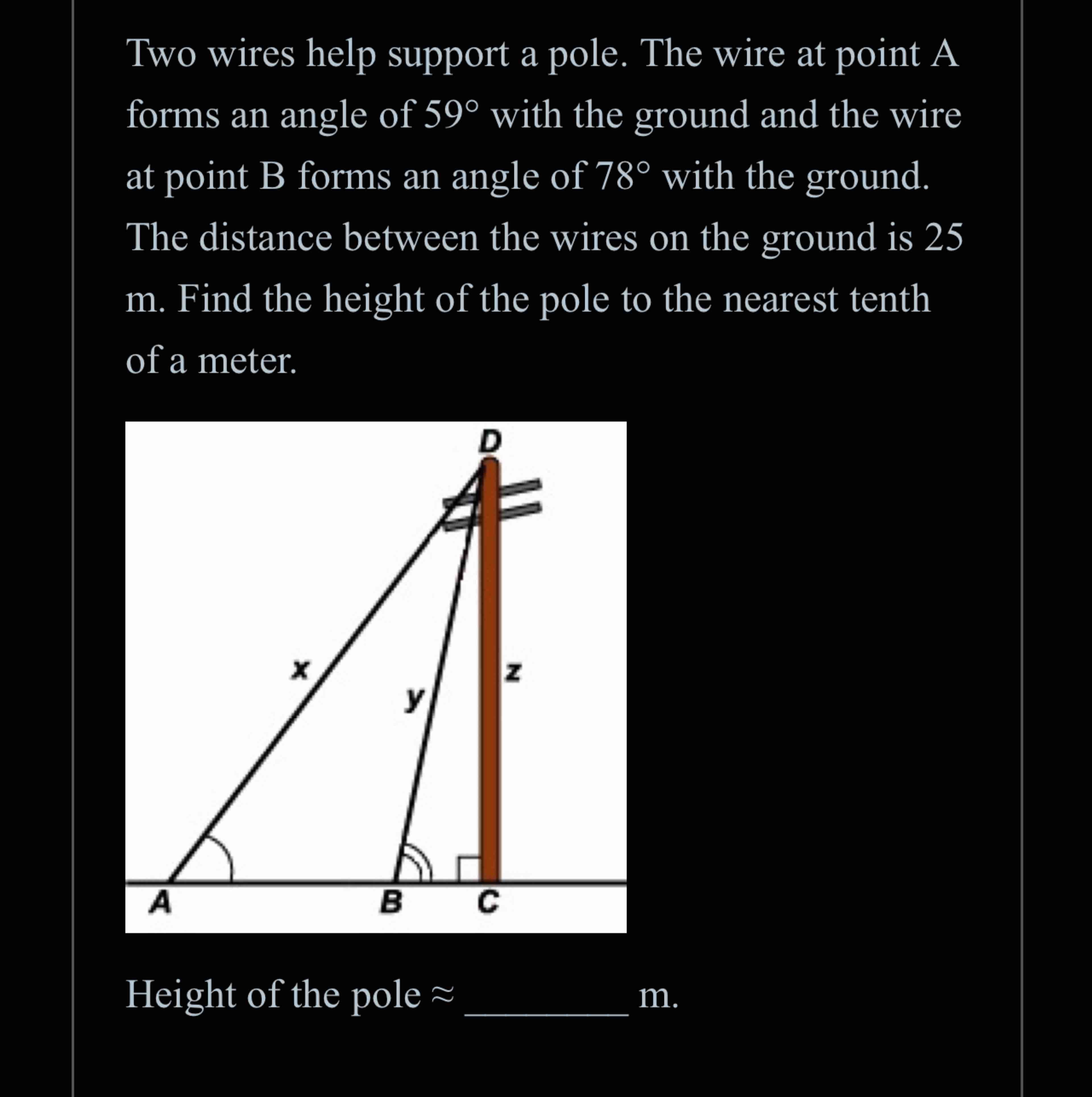 Solved Two wires help support a pole. The wire at point A | Chegg.com
