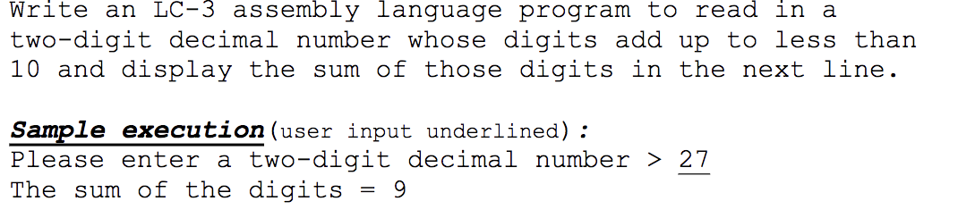 Solved Write an LC-3 assembly language program to read in a | Chegg.com