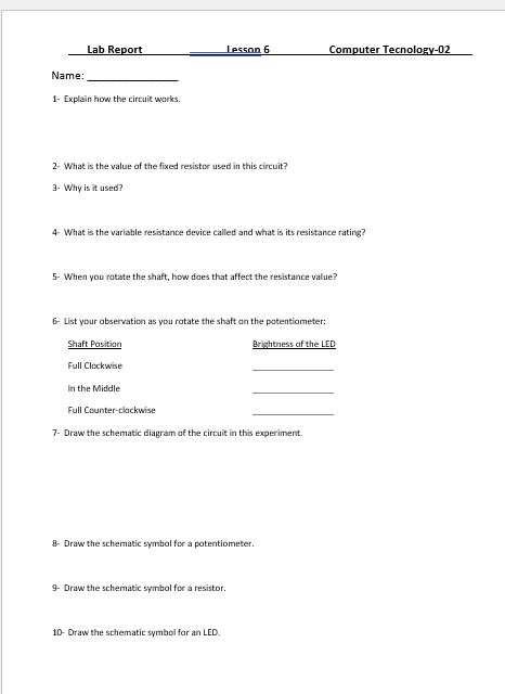 Lab Report Lesson 6 Computer Tecnology-02 Name: 1- | Chegg.com