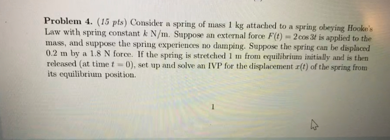 Solved Consider a spring of mass 1 Kg attached to a spring | Chegg.com