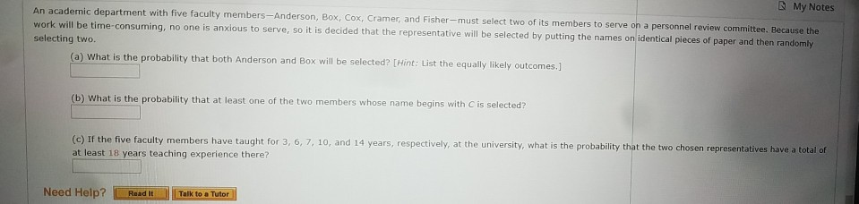 Solved My Notes An academic department with five faculty | Chegg.com