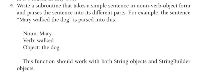 Solved 4. Write a subroutine that takes a simple sentence in | Chegg.com