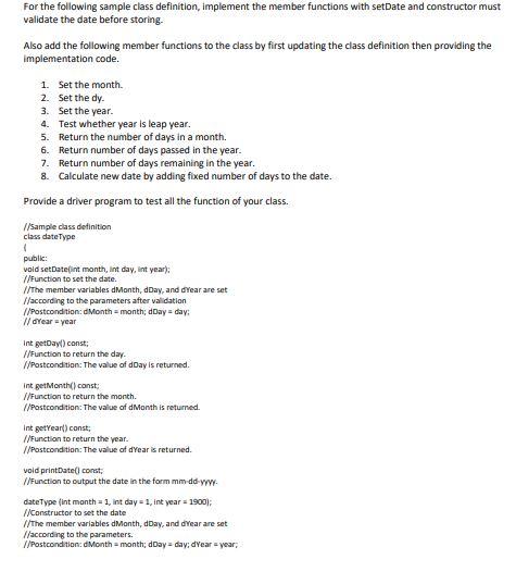Solved For the following sample class definition, implement | Chegg.com