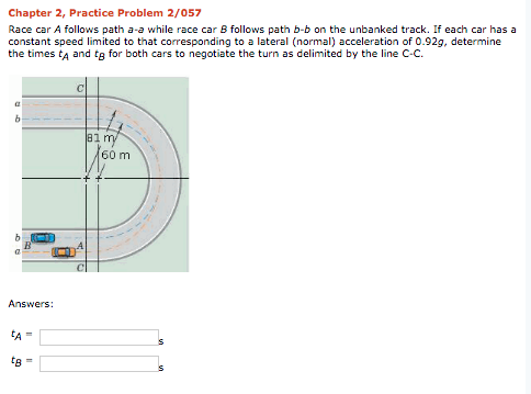Solved Chapter 2, Practice Problem 2/057 Race car A follows | Chegg.com