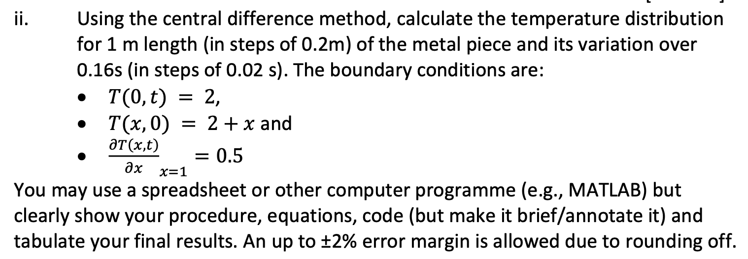 ii. Using the central difference method, calculate | Chegg.com