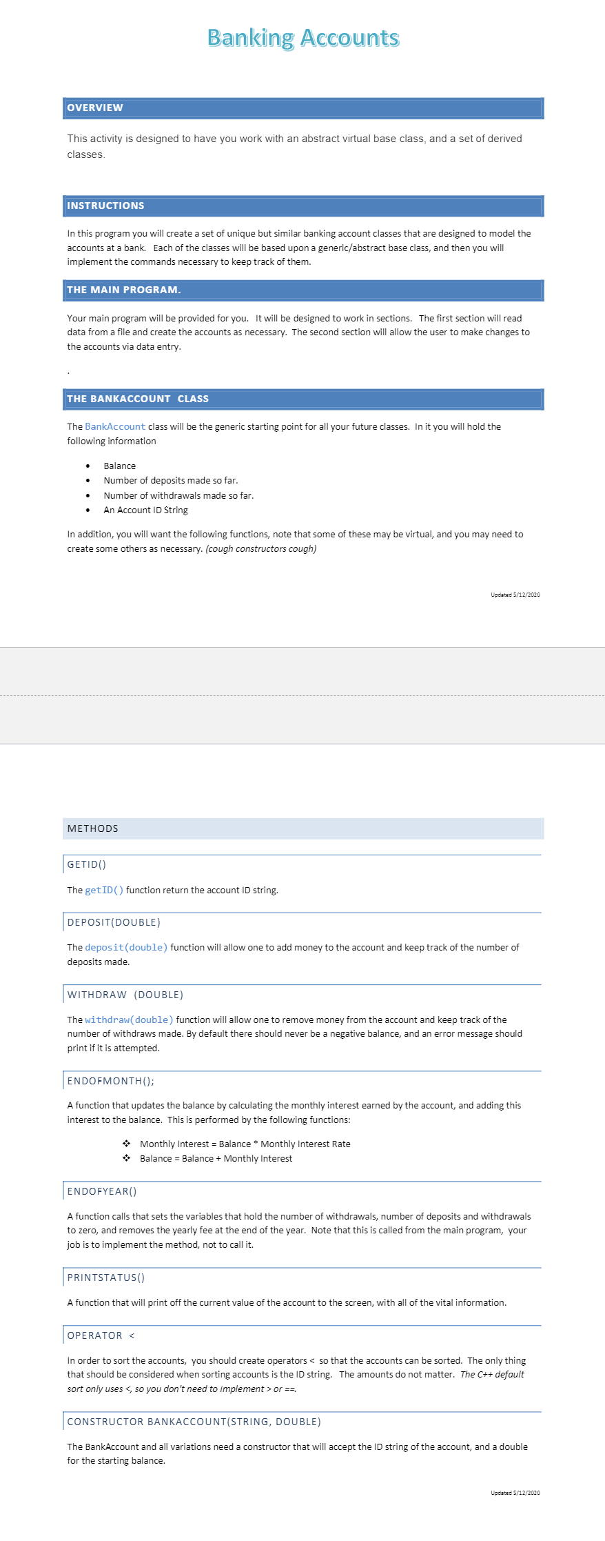 Solved Banking Accounts OVERVIEW This activity is designed | Chegg.com