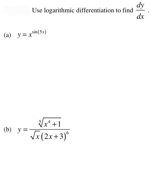 Solved Use logarithmic differentiation to find dxdy. a) | Chegg.com