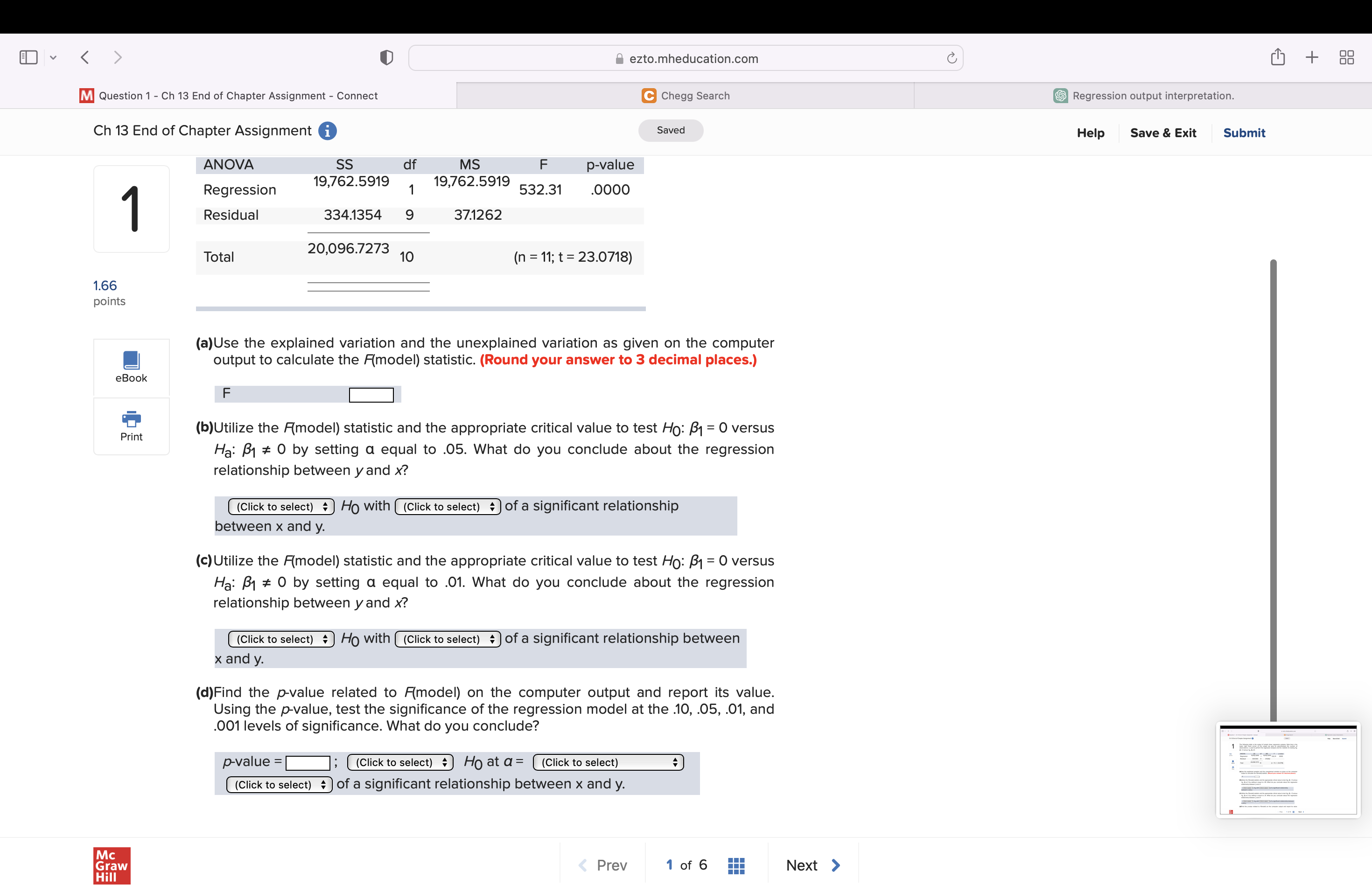 The following table is the output of simple linear | Chegg.com