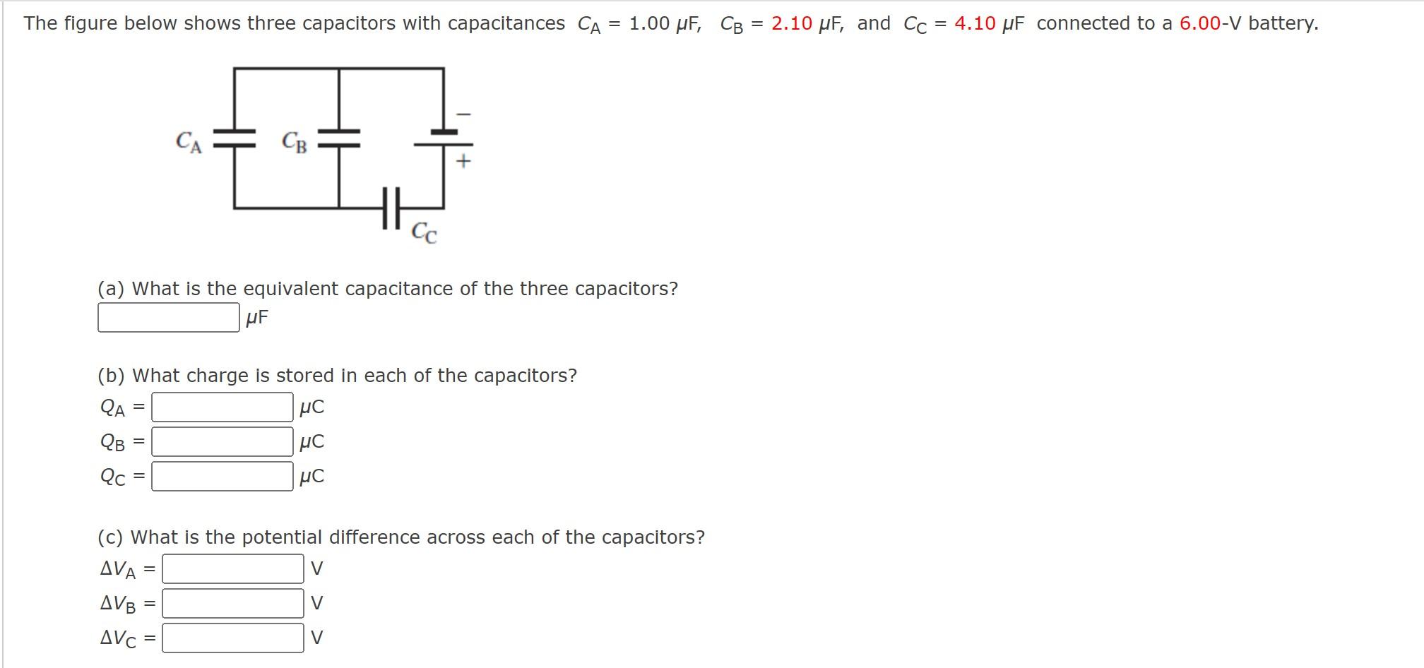 Solved he figure below shows three capacitors with | Chegg.com