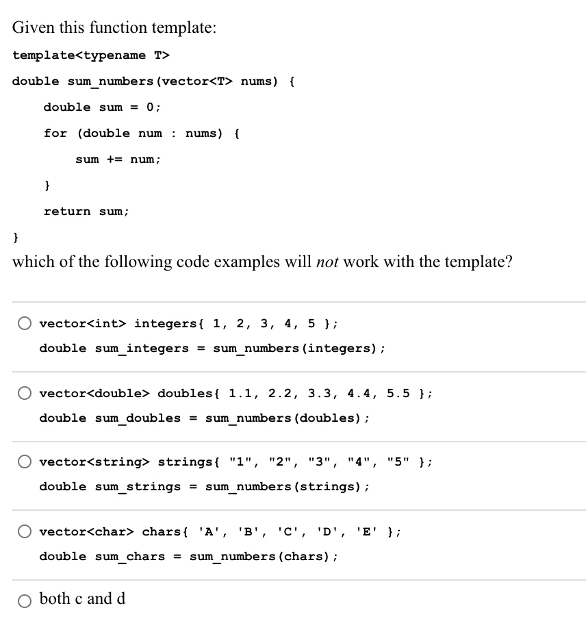 Solved Given this function template: template double | Chegg.com