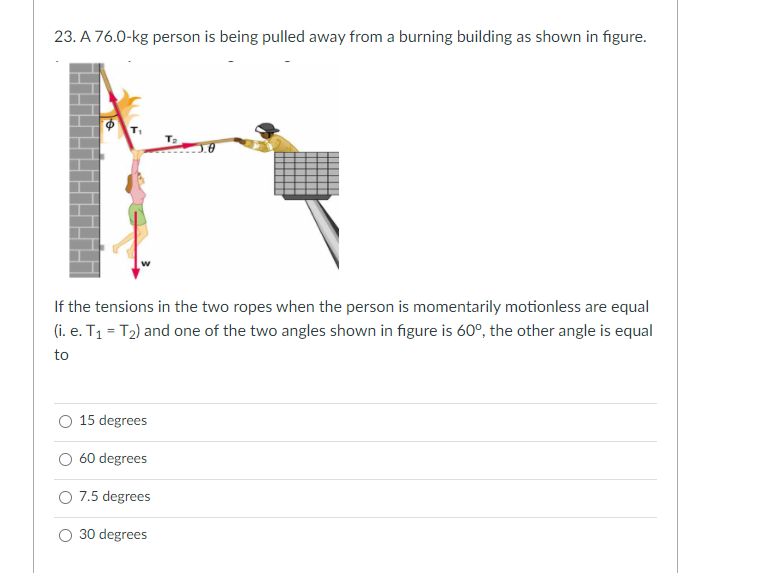 Solved 23.A 76.0 kg person is being pulled away from a | Chegg.com