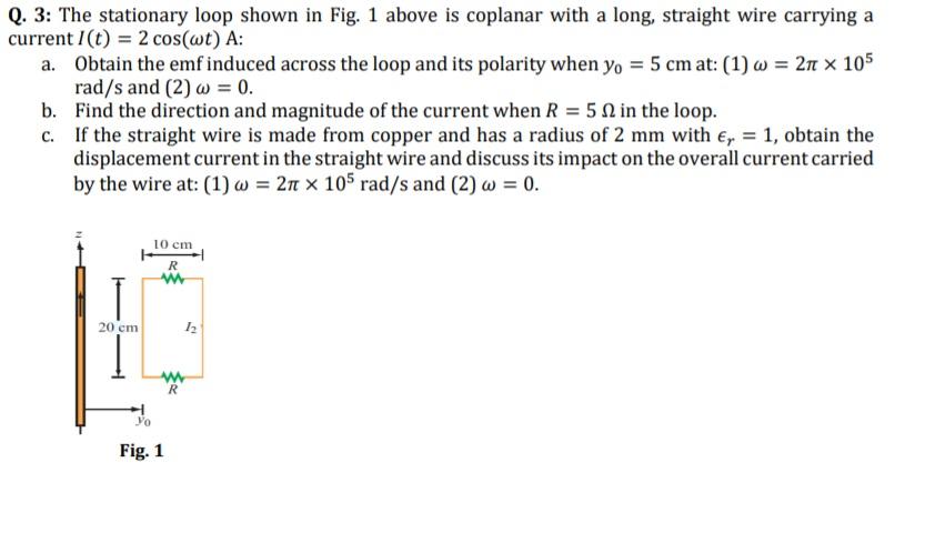 Solved Q. 3: The stationary loop shown in Fig. 1 above is | Chegg.com