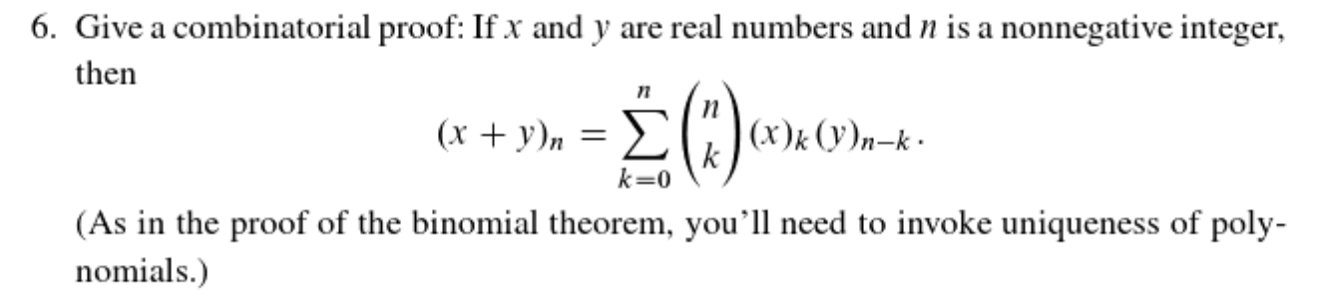 Solved 6. Give a combinatorial proof: If x and y are real | Chegg.com