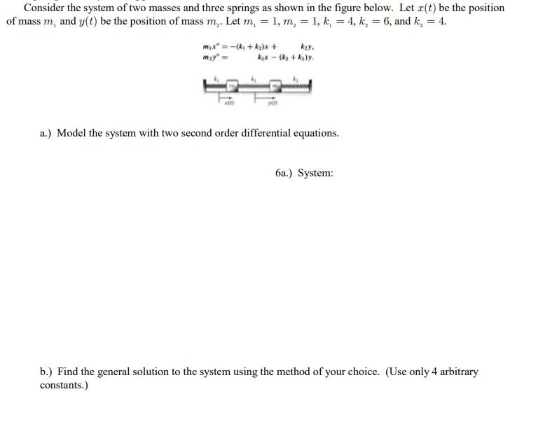 Solved Consider the system of two masses and three springs | Chegg.com