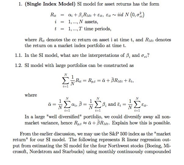 1. (Single Index Model) SI model for asset returns | Chegg.com