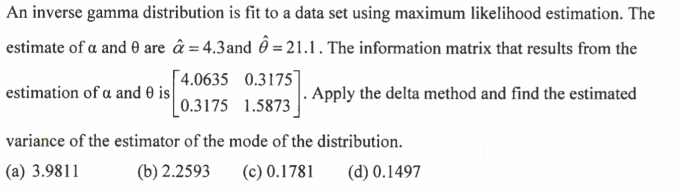 An inverse gamma distribution is fit to a data set | Chegg.com